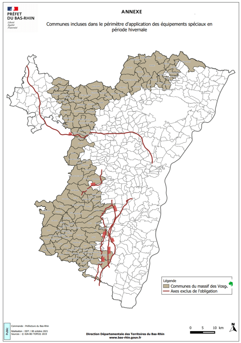 Communes du Bas-Rhin avec obligation de pneus neige